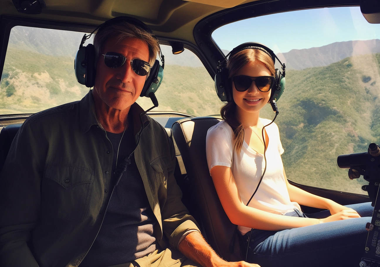 HARRISON FORD TRAINS HIS DAUGHTER IN A HELICOPTER